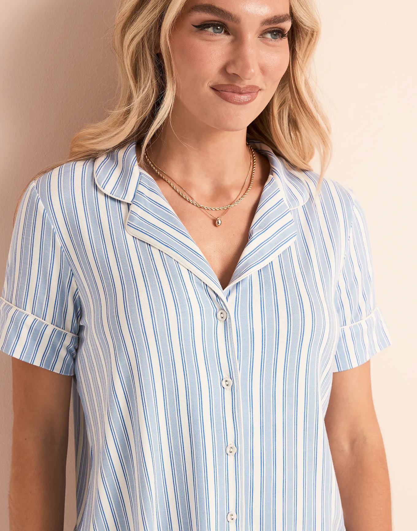 Jane B1 Stripe Blue Short Sleeve and Short PJ Set | Adore Me